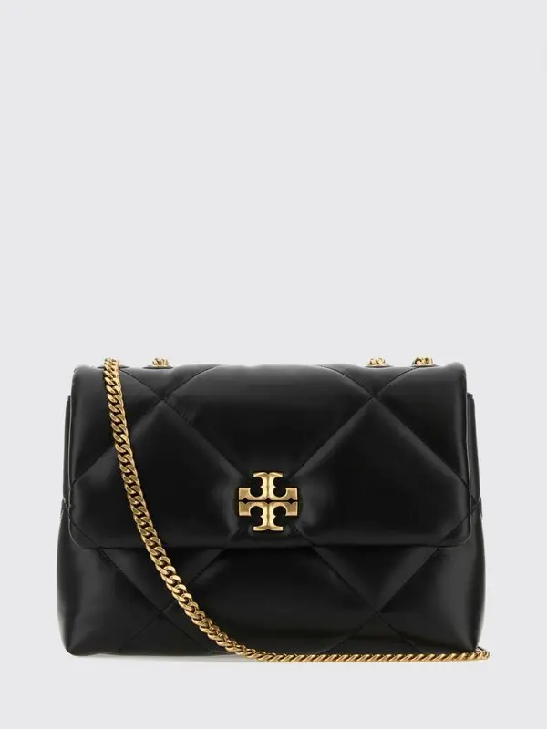 Tory Burch Quilted Leather Shoulder Bag With Gold Tone Logo Clasp - Black