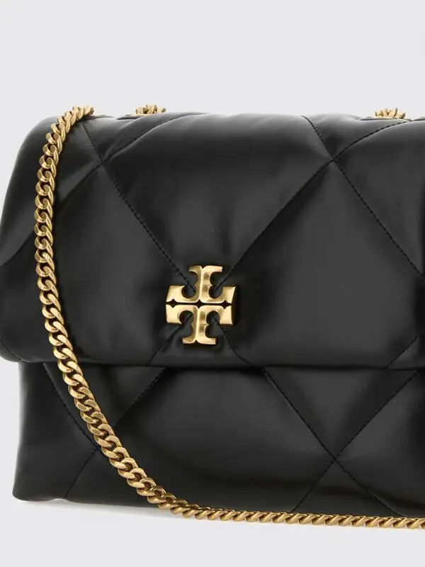Tory Burch Quilted Leather Shoulder Bag With Gold Tone Logo Clasp - Black