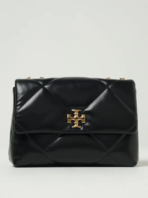 Tory Burch Quilted Leather Shoulder Bag With Gold Tone Logo Clasp - Black/gold