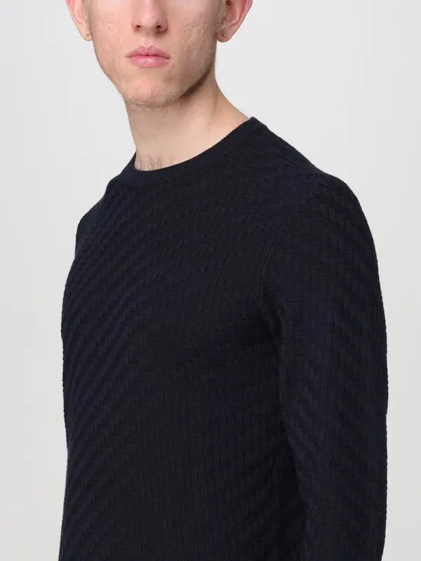 Emporio Armani Textured Crew Neck Sweater - Blue