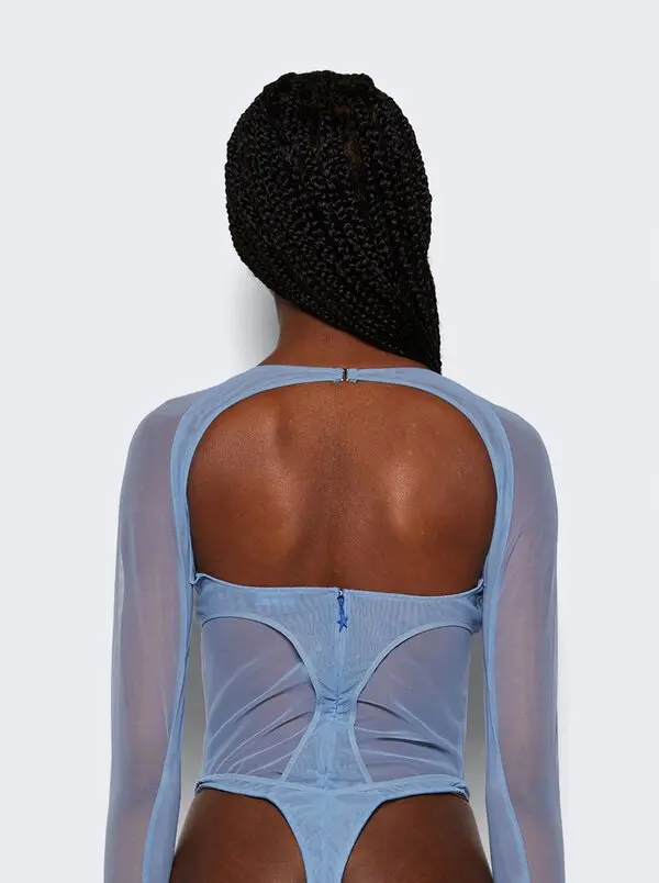 MUGLER Multi Layer Bodysuit - Silver Blue