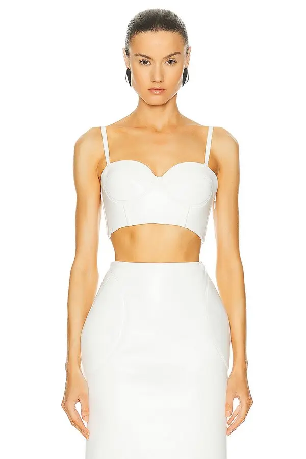 Alaïa Leather Bustier Bra Top In White