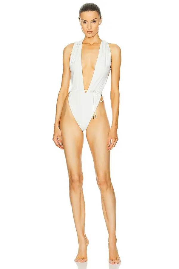 Saint Laurent Plunge One Piece Swimsuit - Blanc Creme
