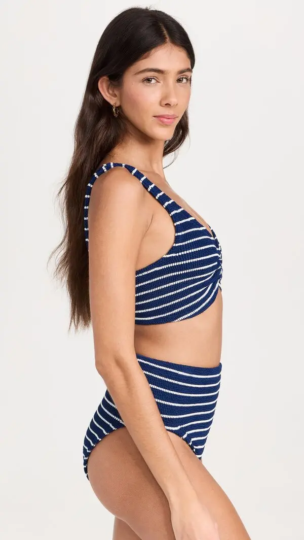 Hunza G Nadine Striped Crinkle Bikini - Navy/white