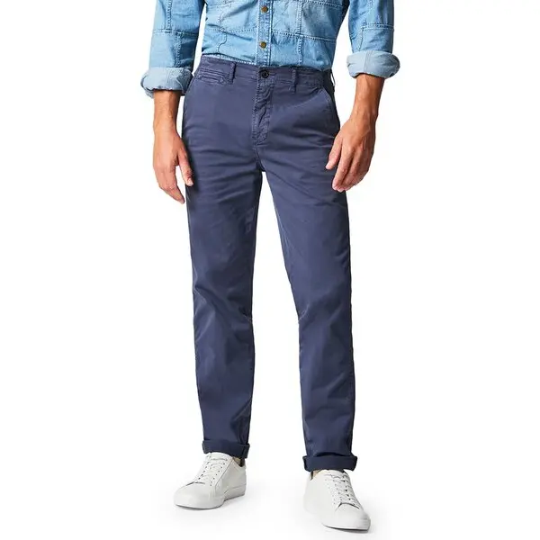 Billy Reid Flat Front Strech Cotton Chinos - Carbon Blue