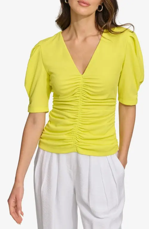 Dkny Ruched Puff Shoulder Top - Fluoro Yellow