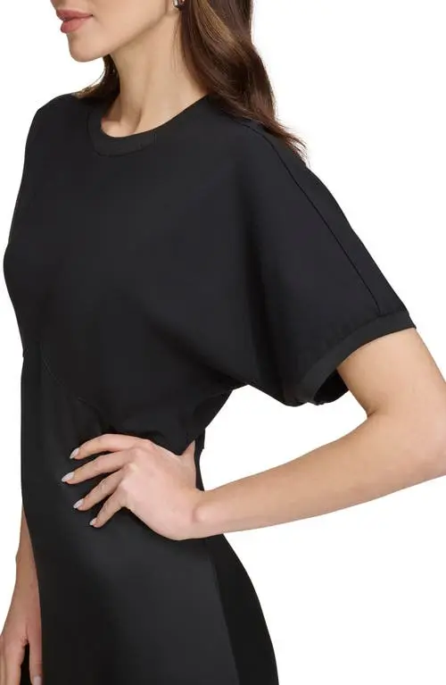Dkny Scuba & Satin A-Line Midi Dress - Black/ Black | Editorialist