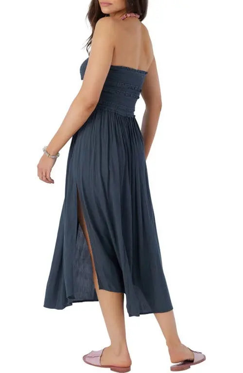 two piece midi dress for women Halter Ribbed Knit Two-Piece Midi Dress with Metallic Detail