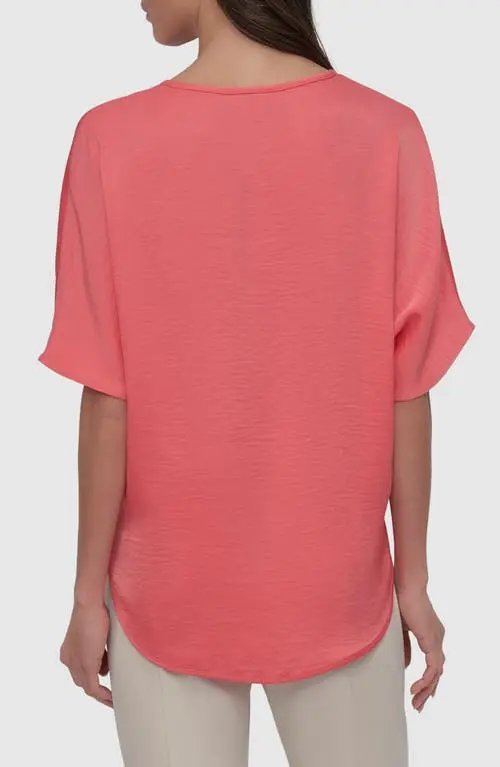 Dkny Short Sleeve Woven Top - Coral Crush