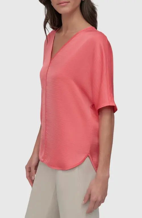 Dkny Short Sleeve Woven Top - Coral Crush