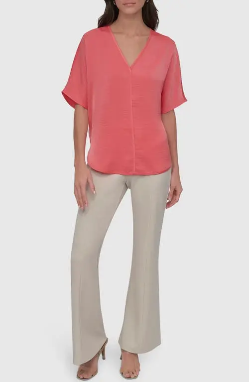 Dkny Short Sleeve Woven Top - Coral Crush