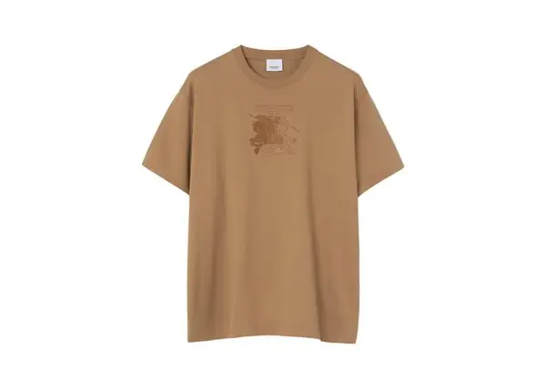 Burberry Embroidered Monogram Ekd Cotton T-shirt - Camel