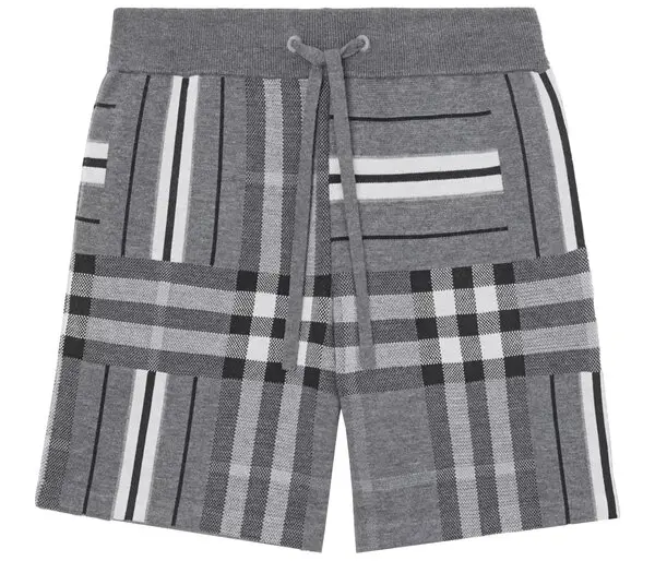 Burberry Check And Stripe Wool Blend Jacquard Shorts - Dark Grey Melange