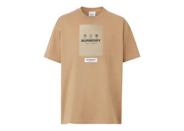 Burberry Label Applique Cotton Oversized T-Shirt - Camel