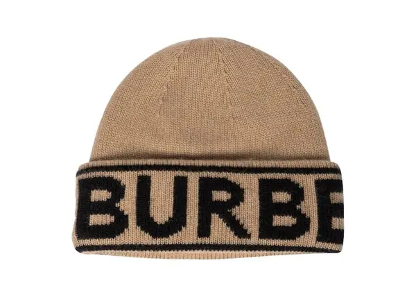 Burberry Cashmere Logo Beanie - Camel/black