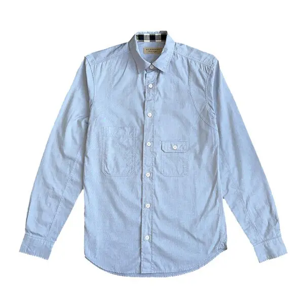 Burberry Check Detail Cotton Shirt - Mineral Blue