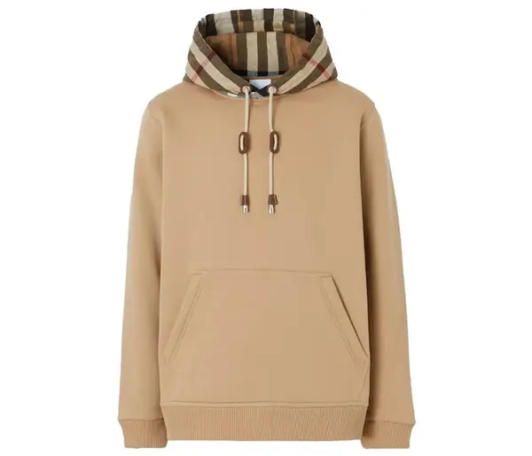 Burberry Check Hood Cotton Hoodie - Camel
