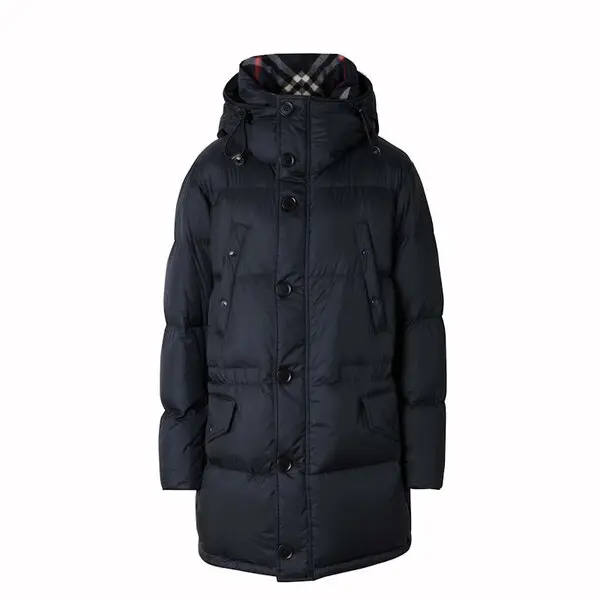 Burberry Check Hooded Puffer Long Down Jacket