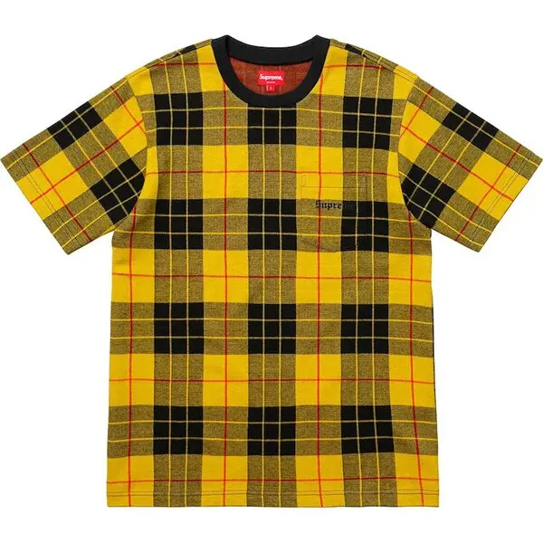 Supreme Jacquard Tartan Plaid Pocket Tee Shirt - Yellow