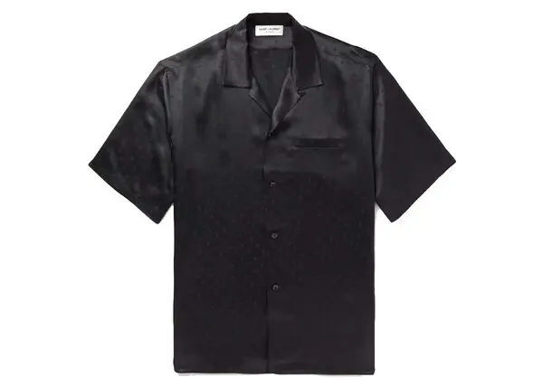 Saint Laurent Campcollar Silksatin Jacquard Shirt - Black