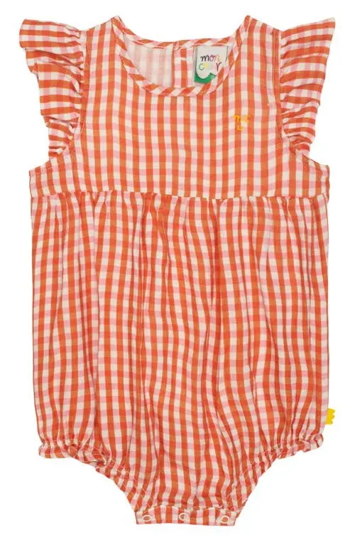 MON COEUR Gingham Linen Bubble Romper - Natural/misti Rose/orange