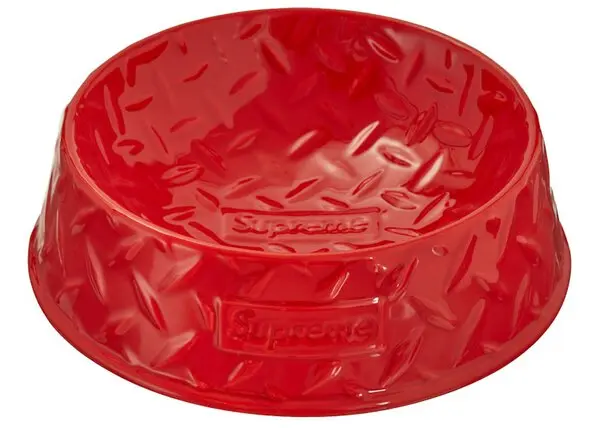 Supreme Diamond Plate Dog Bowl - Red