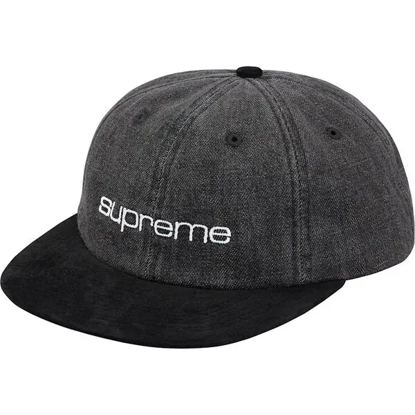 Supreme Denim And Suede 6-panel Cap With Logo - Black