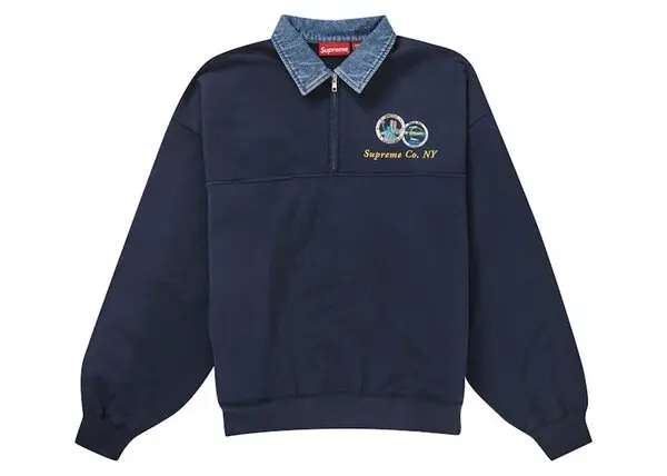 Supreme Denim Collar Half Zip Sweatshirt - Navy Blue