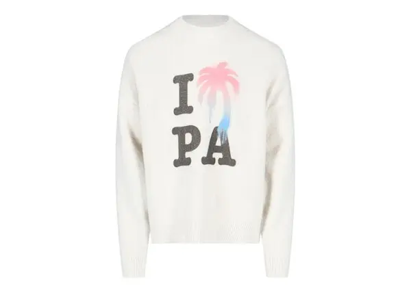 Palm Angels I Love Pa Knitted Crewneck Sweatshirt - Cream