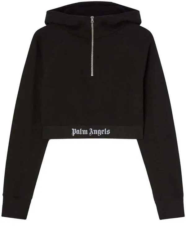 Palm Angels Logo Tape Zipped Hoodie - Black/white