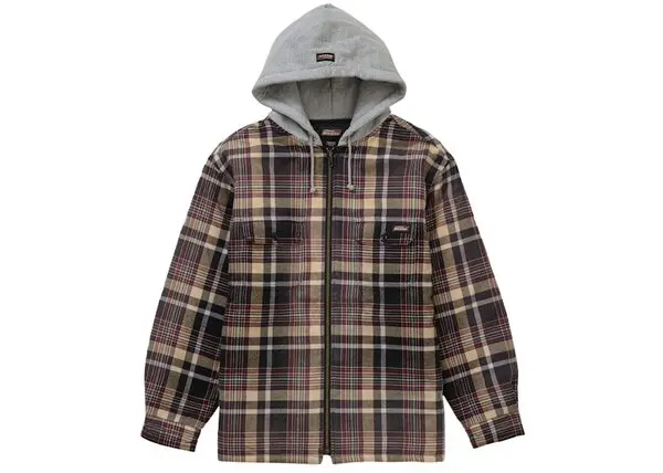 Supreme X Dickies Plaid Hooded Zip-up Shirt - Black