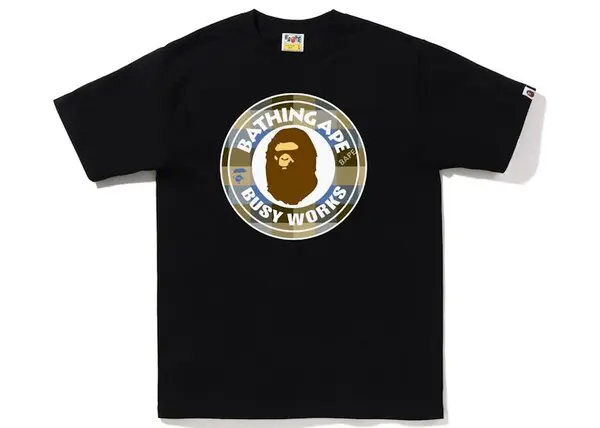 A BATHING APE Block Check Busy Works Tee Shirt - Black Beige