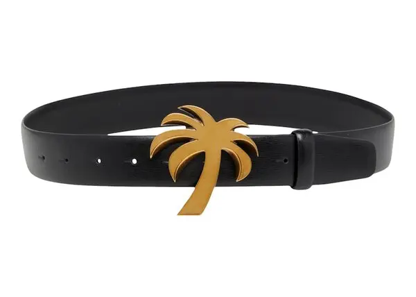 Palm Angels Palm Tree Buckle Leather Belt - Black/gold/tone