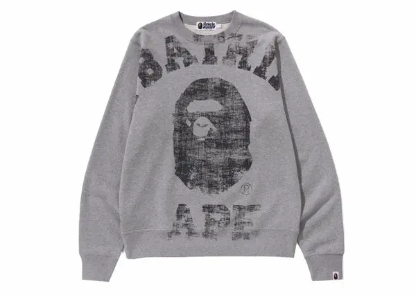 A BATHING APE Big College Crewneck Sweatshirt - Gray