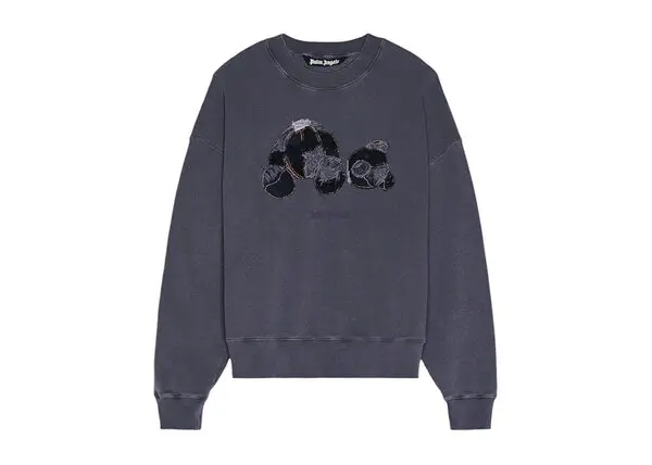 Palm Angels Patchwork Ripped Bear Crewneck Sweatshirt - Grey