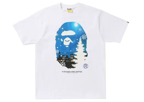 A BATHING APE Christmas Ape Head Glow In The Dark Tee Shirt - White