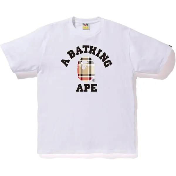 A BATHING APE Check College Tee Shirt - White/beige