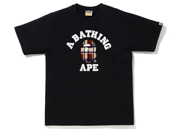 A BATHING APE Check College Tee Shirt - Black/red