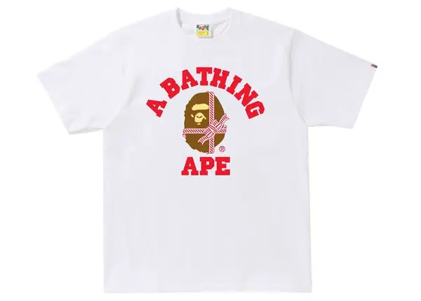 A BATHING APE Christmas College Tee Shirt - White/red