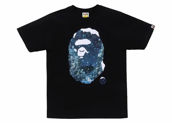 A BATHING APE Christmas Photo Ape Head Tee Shirt - Black