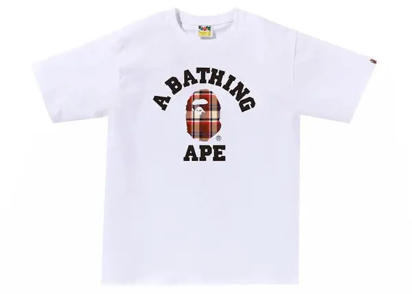 A BATHING APE Check College Tee Shirt - White
