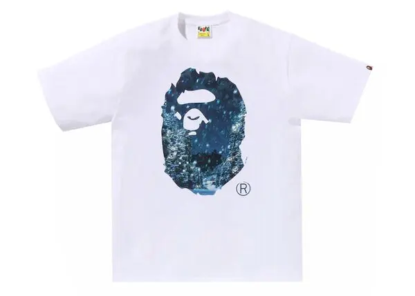 A BATHING APE Christmas Photo Ape Head Tee Shirt - White
