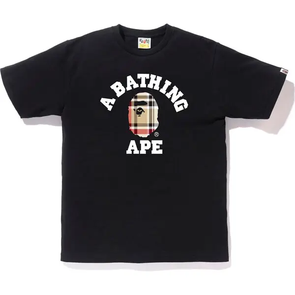 A BATHING APE Check College Tee Shirt - Black/beige