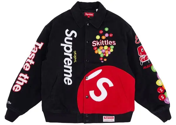 Supreme Skittles Mitchell & Ness Varsity Jacket - Black