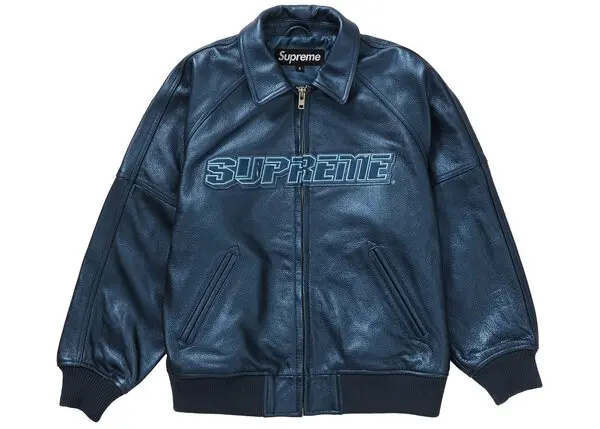 Supreme Silver Surfer Leather Varsity Jacket - Blue