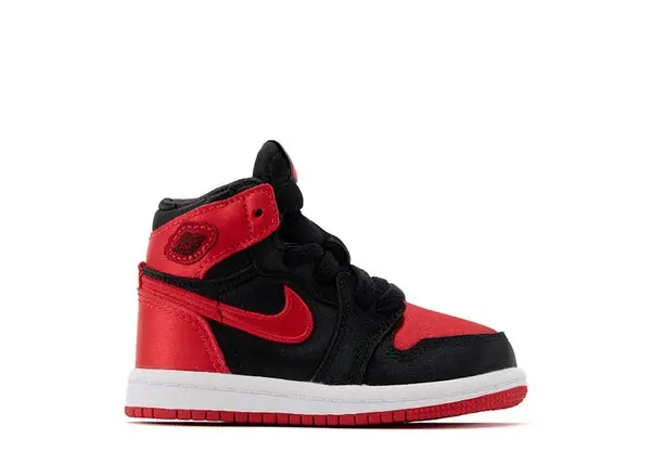 JORDAN 1 Retro High Og Satin Bred Toddler Sneakers - Black/university Red/white