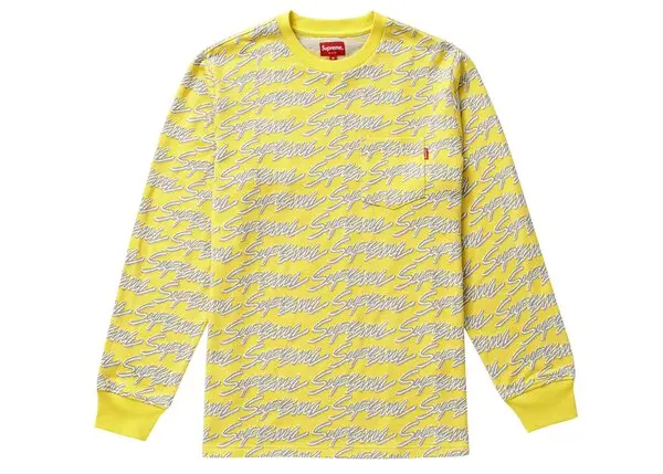 Supreme Signature Script Logo Long Sleeve Pocket Tee Shirt