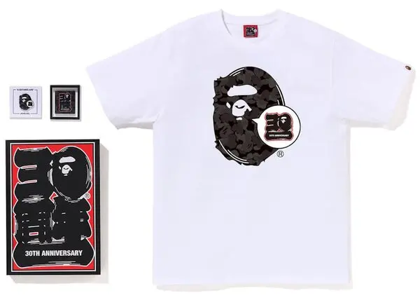 A BATHING APE Store Aoyama 30th Anniversary Ape Head Tee Shirt Set - White
