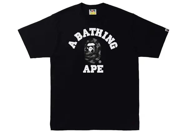 A BATHING APE Stroke Camo College Tee Shirt - Black/black