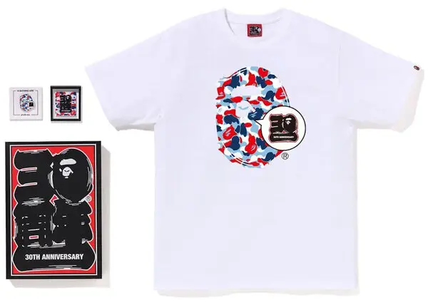 A BATHING APE Store Paris 30th Anniversary Ape Head Tee Shirt Set - White